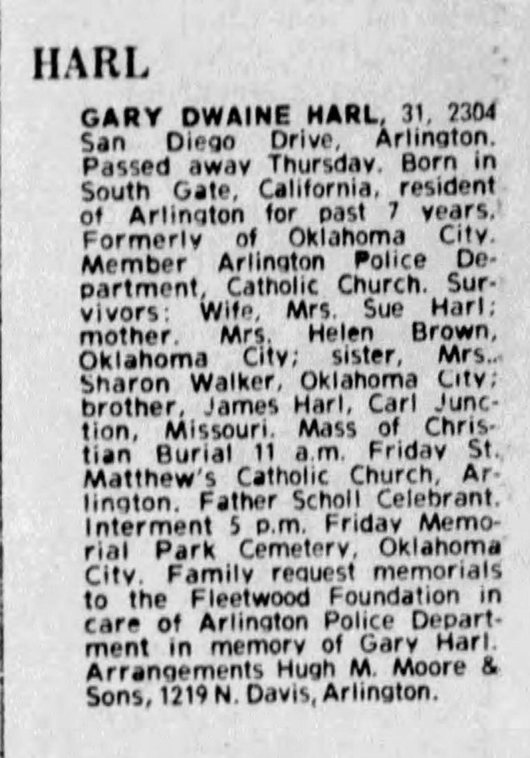 Officer Gary D. Harl—End of Watch: July 17, 1975 – Jason S. Sullivan