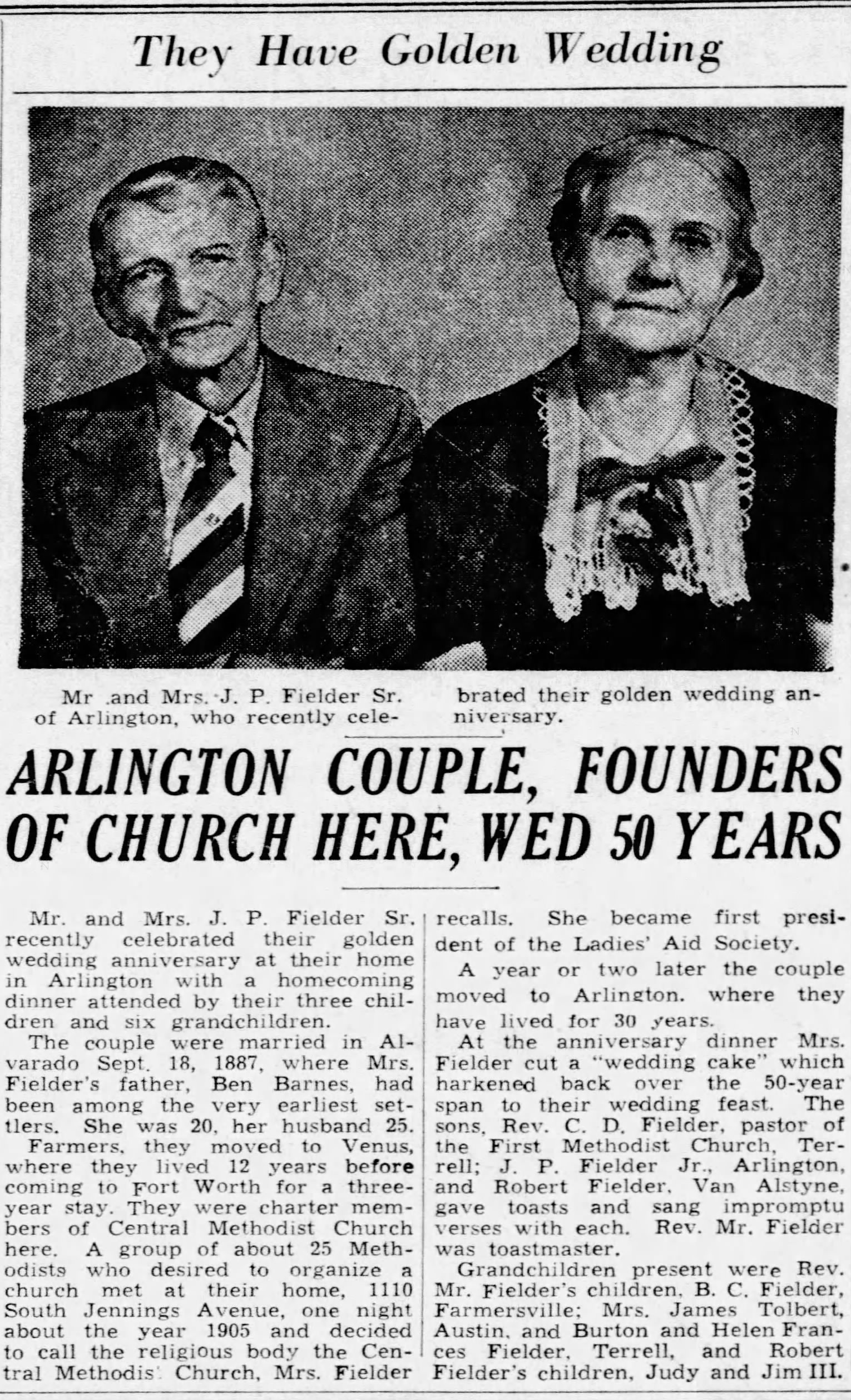“Arlington Couple, Founders of Church Here, Wed 50 Years” (1937 ...
